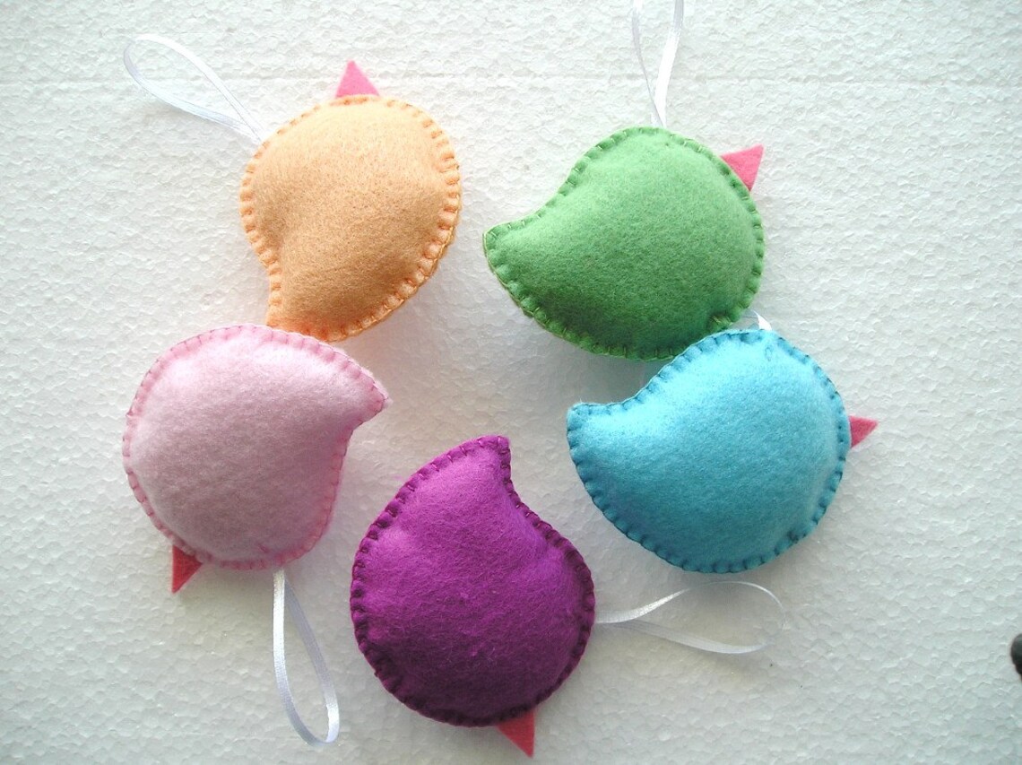 Birds Felt Ornament Set of 5 Felt Bird Decor Cute Birds | Etsy