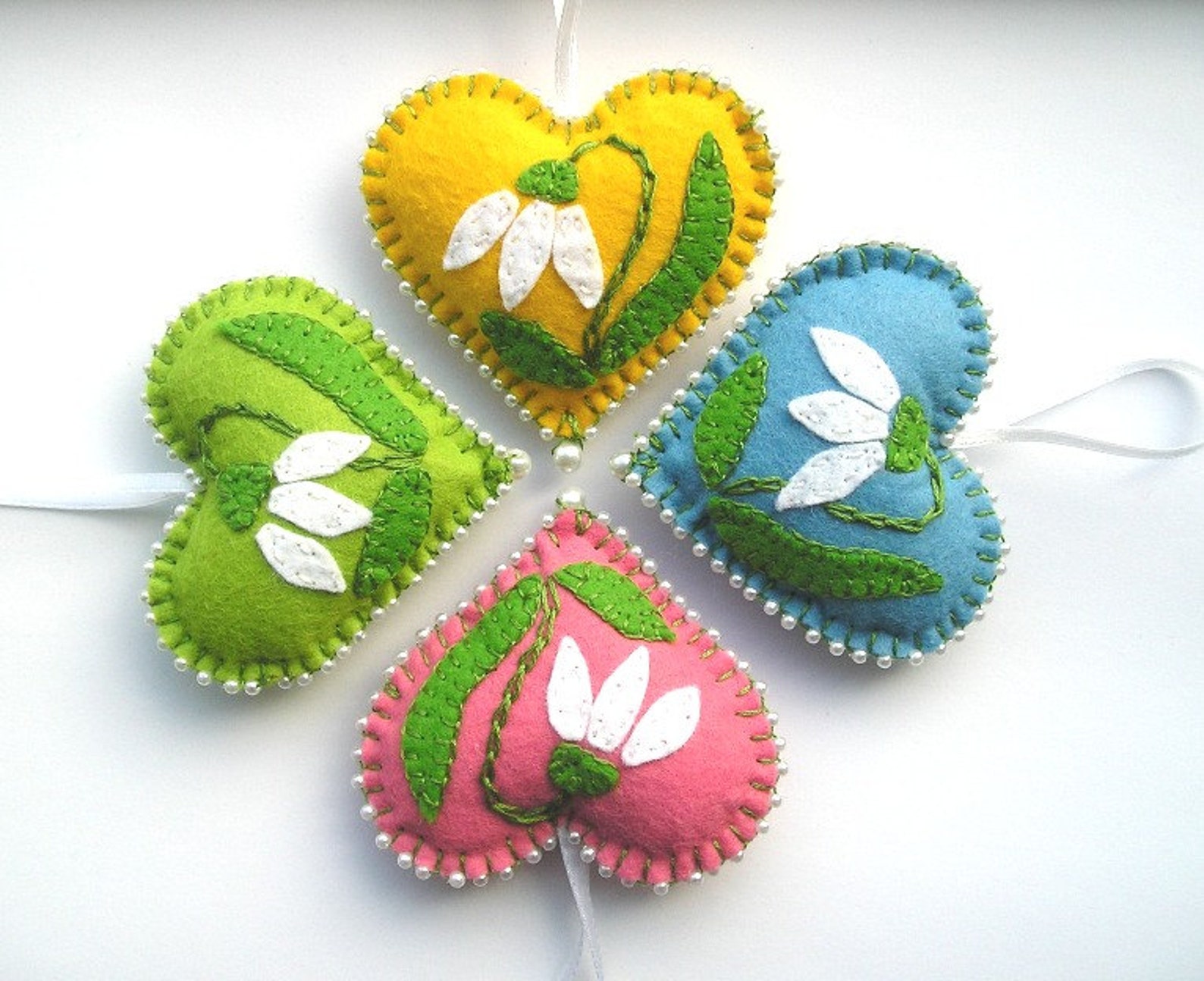 Felt Ornaments Flowers Hearts Easter Decoration Spring - Etsy