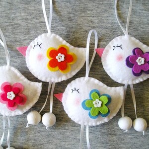 Spring Birds - Felt Ornaments - Cute Home Decor - Funny Flowers - Felt ...