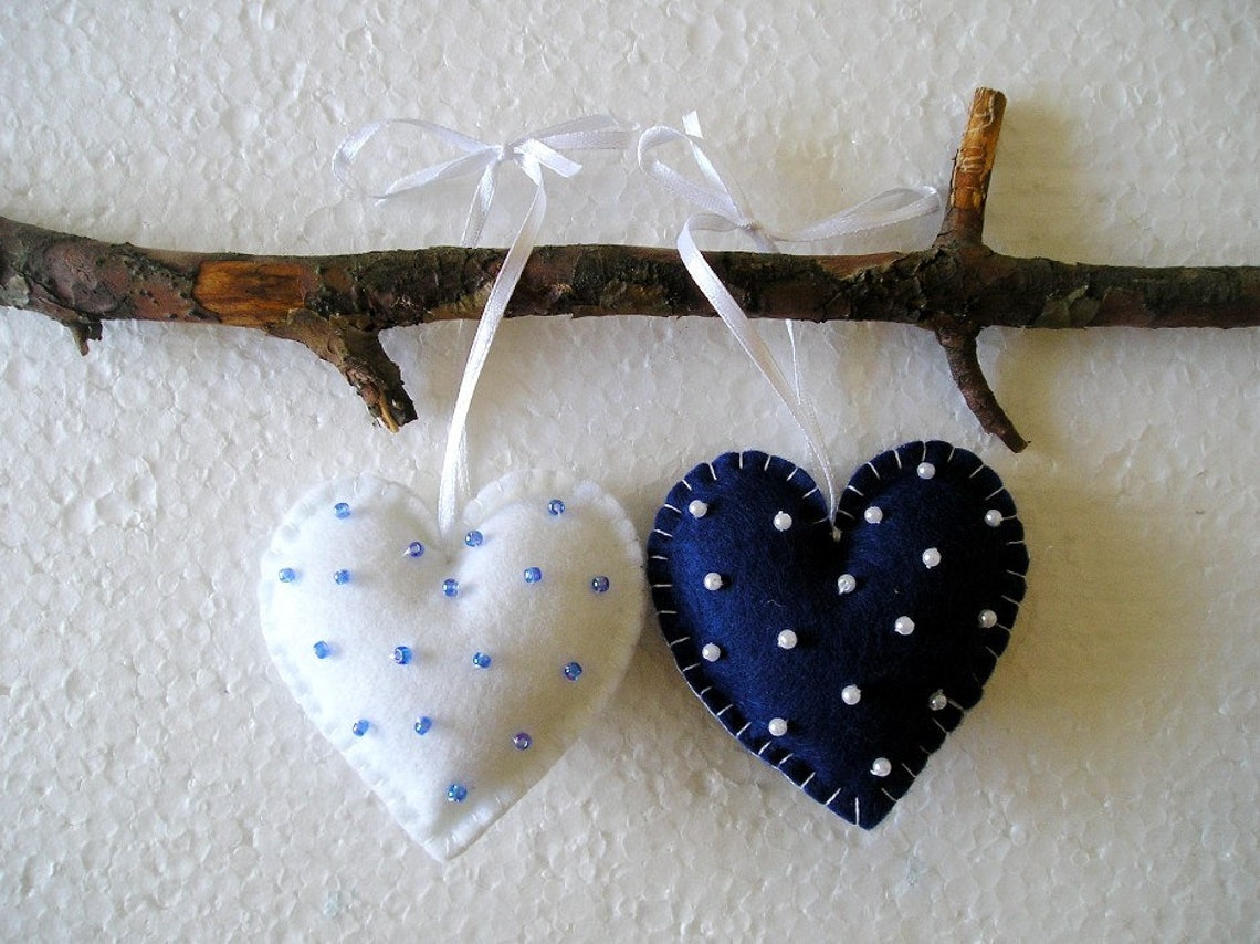 Heart Felt Ornament Set of 2 Heart Decor Heart Hanging | Etsy