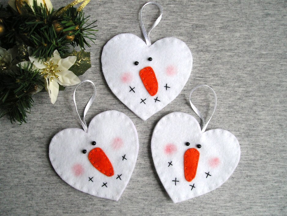 Cute Snowman Ornament Set of 3 - Christmas Snowman Decor - Felt ...