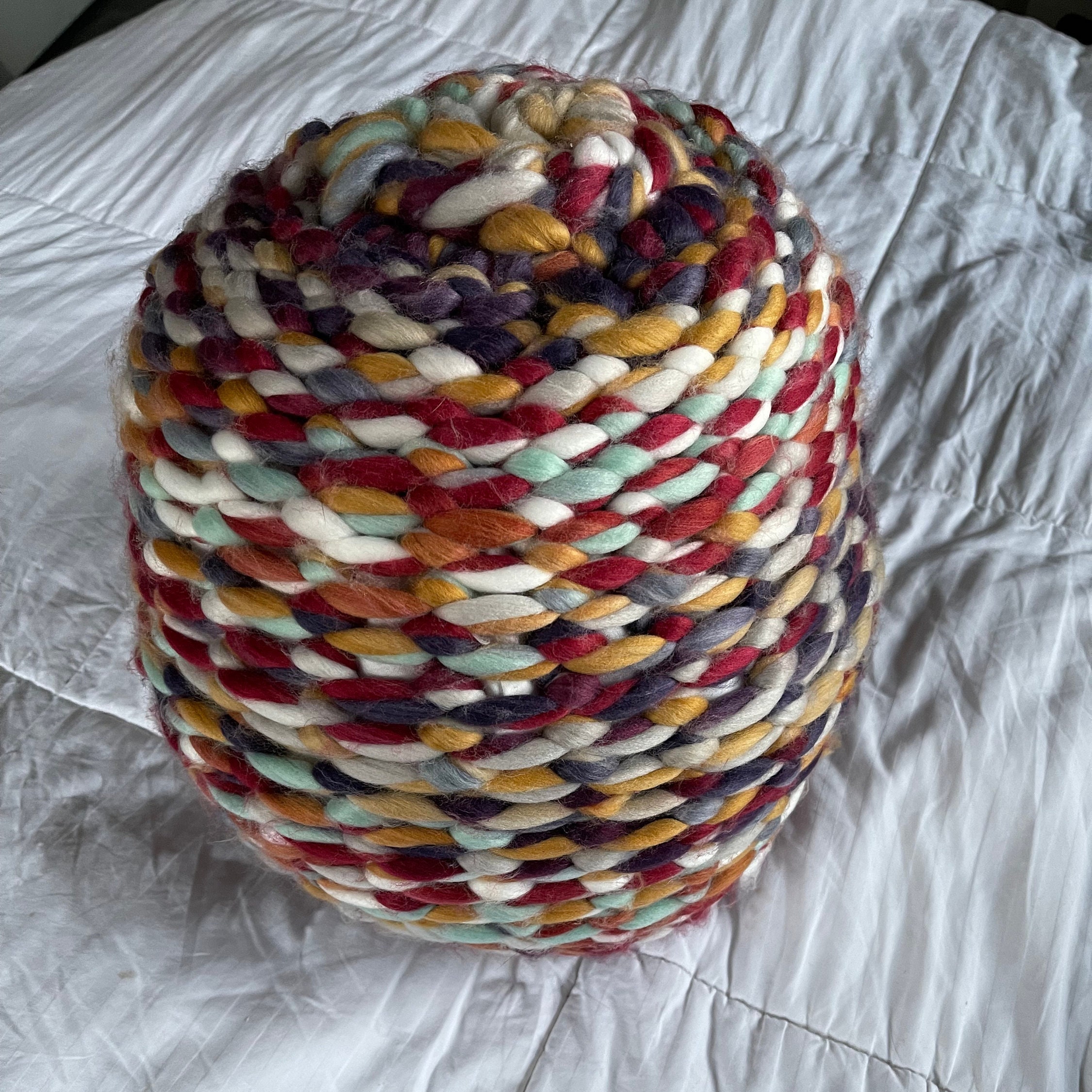 Handknitted Cylinder Pouf Ottoman Made With Rainbow Chunky Yarn - Etsy