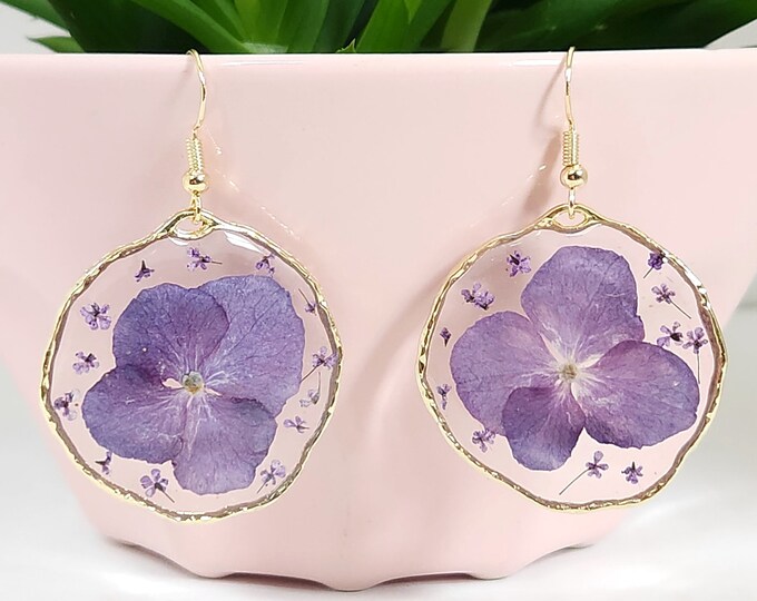 Handmade Light Weight, Dry Pressed Flower Earring, Botanical Purple ...