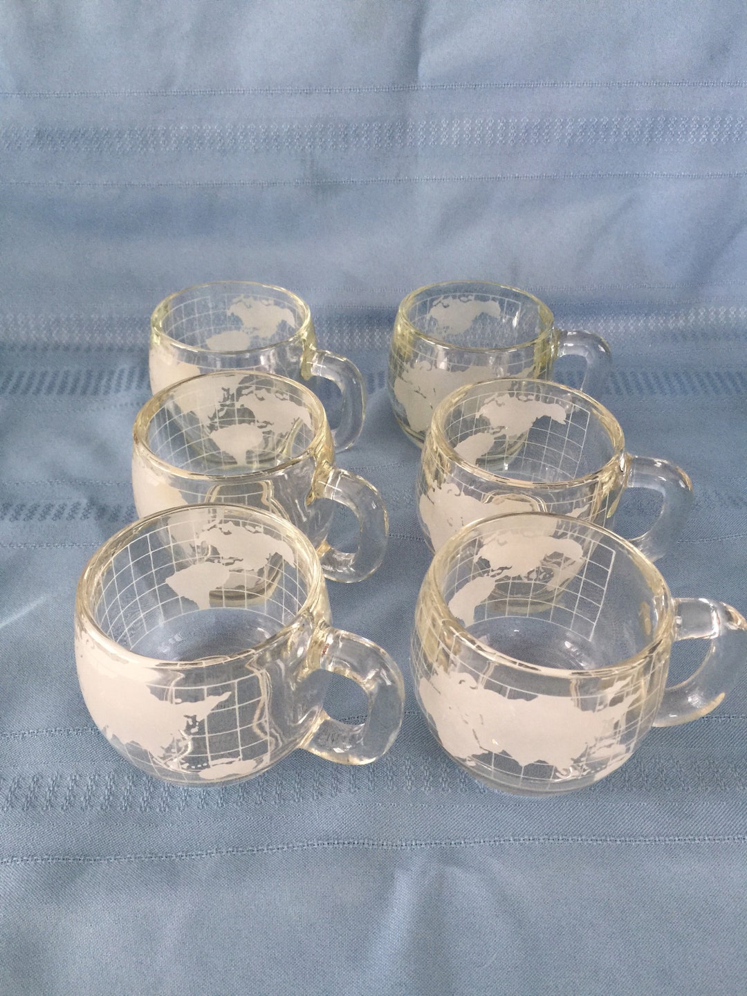Six Nestle World Globe Mugs Set of 6 Etched Glass - Etsy