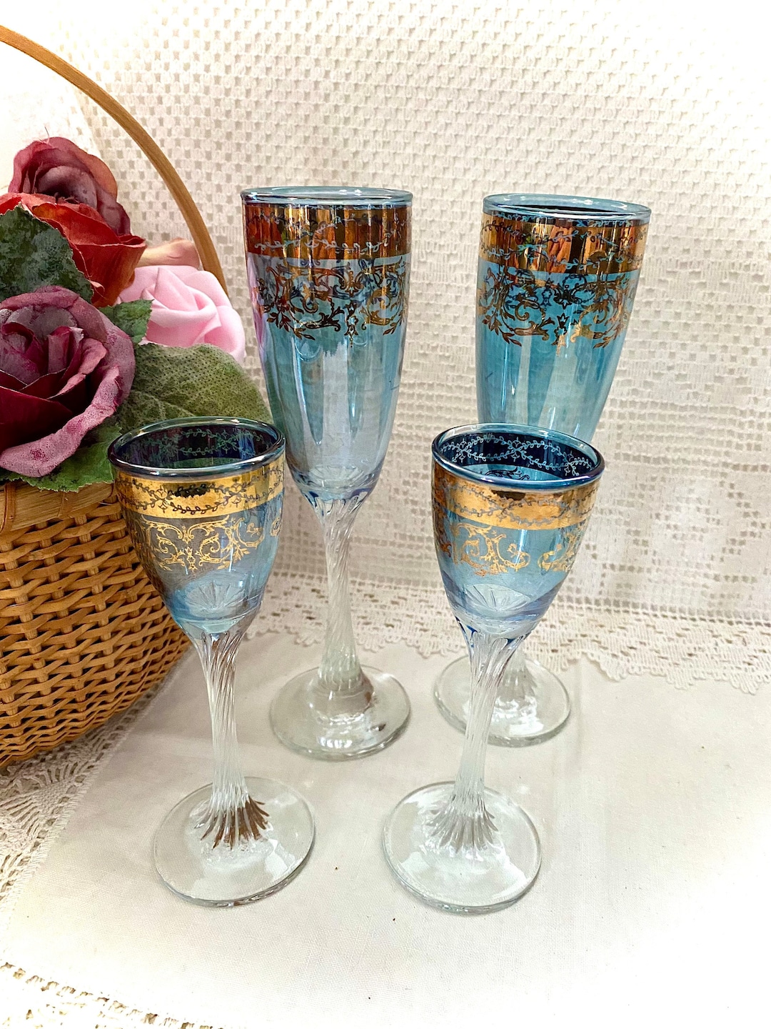 Linea Deg Crystal 3A Wine Glasses Italian Set of 4 Blue W/gold - Etsy