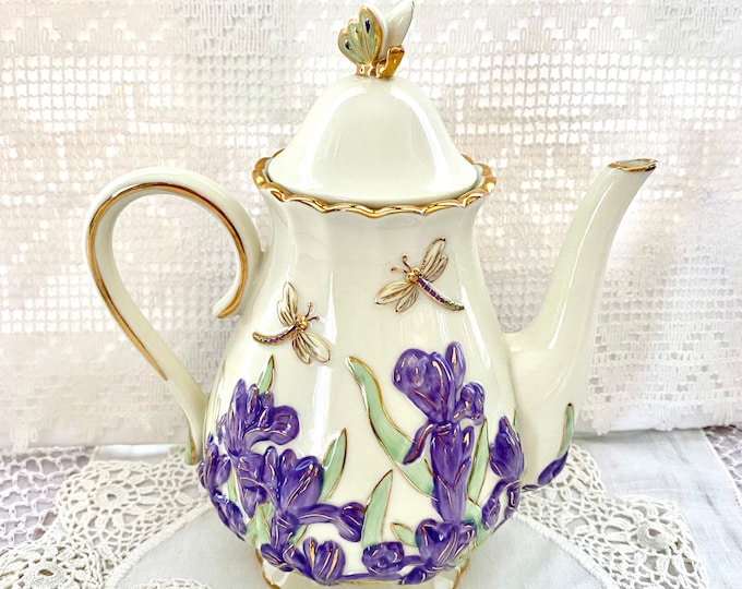Lenox "the Springtime Splendor Teapot" Fine China W/purple Iris and ...