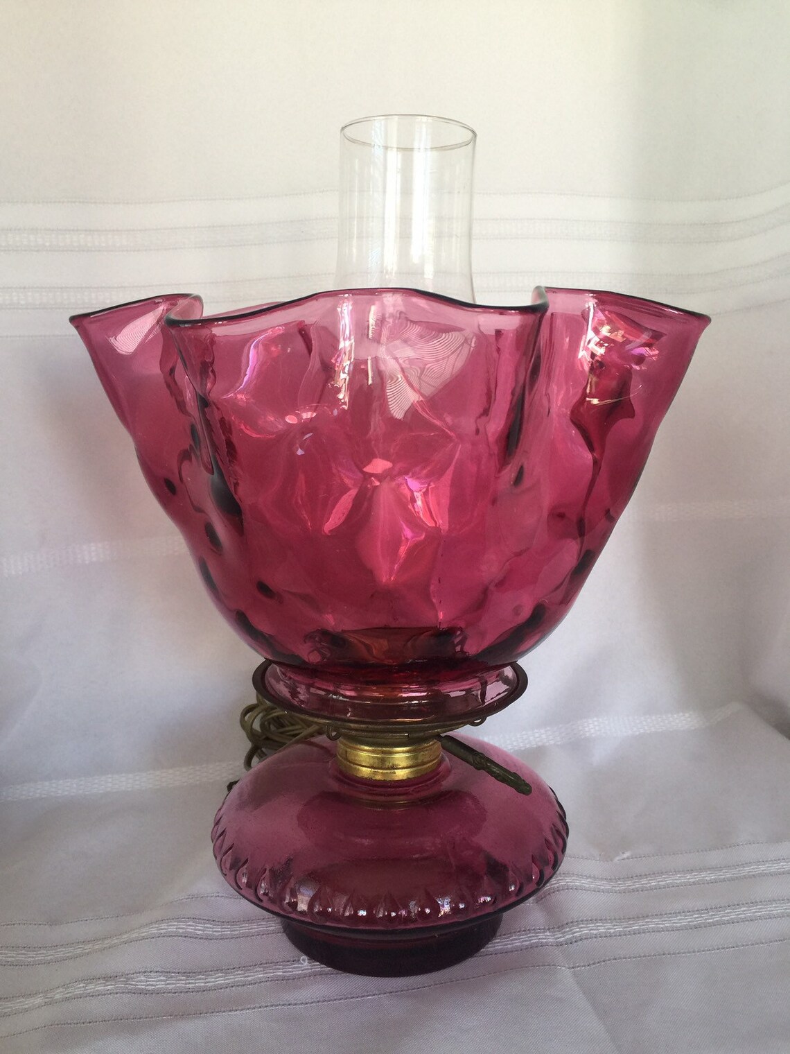 Antique Fenton Cranberry Oil Lamp Electrified Ruffled Shade - Etsy
