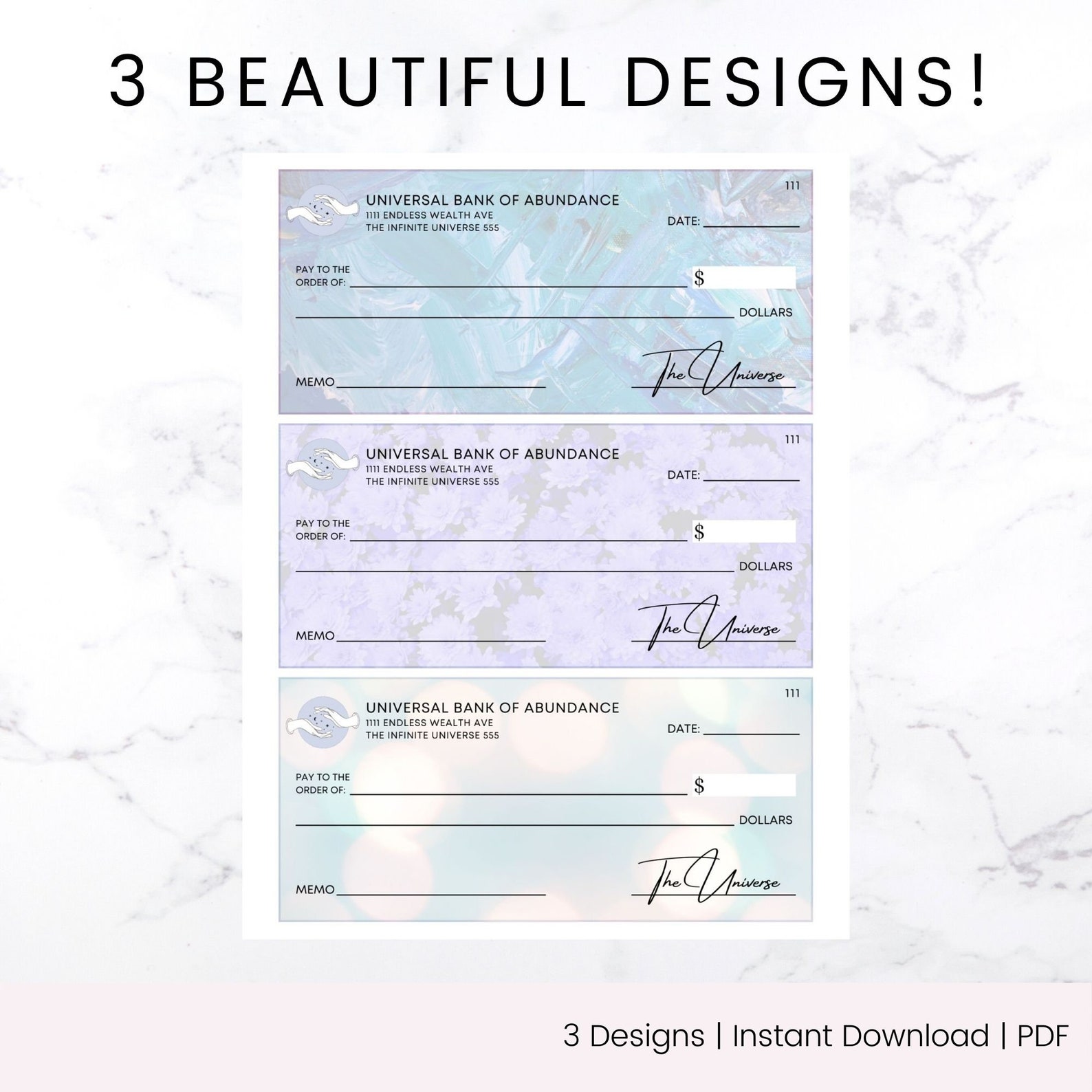 Money Manifestation Checks, Printable Abundance Checks for Vision ...