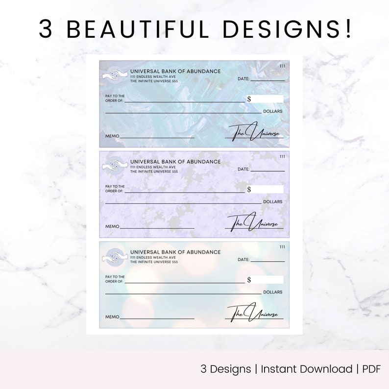 Money Manifestation Checks Printable Abundance Checks For Vision
