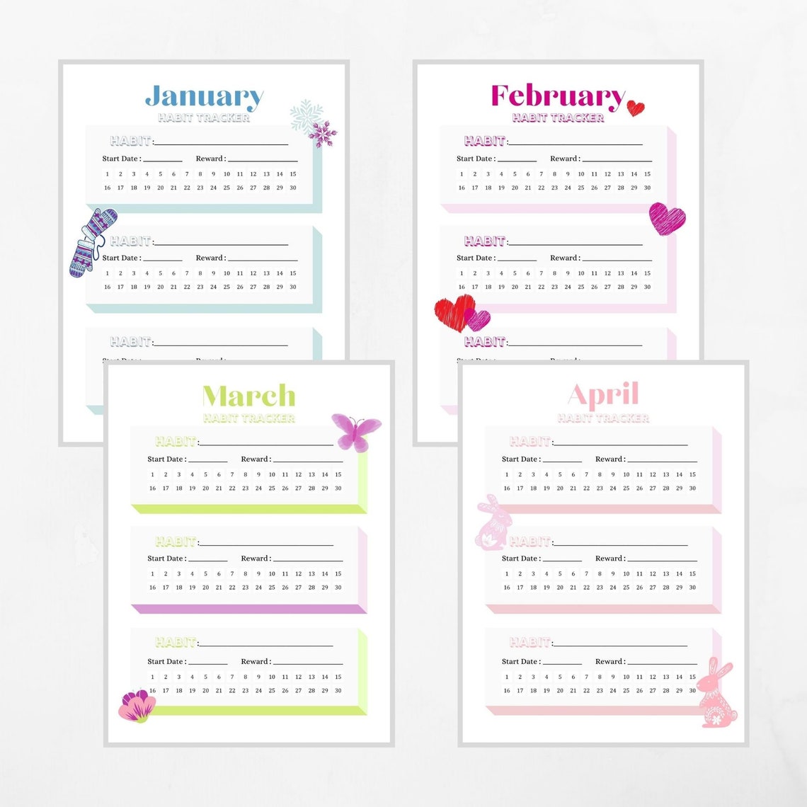 12 Month 30 Day Habit Tracker/goal Planner Printable Bundle - Etsy