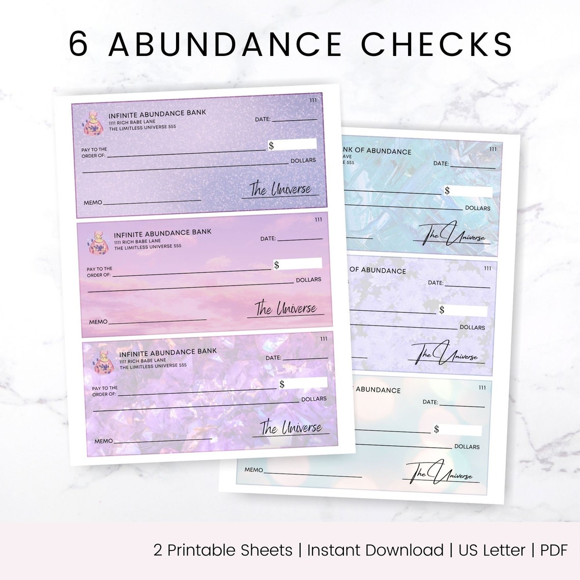Printable Manifesting Abundance Checks | Law of Attraction, Goal ...