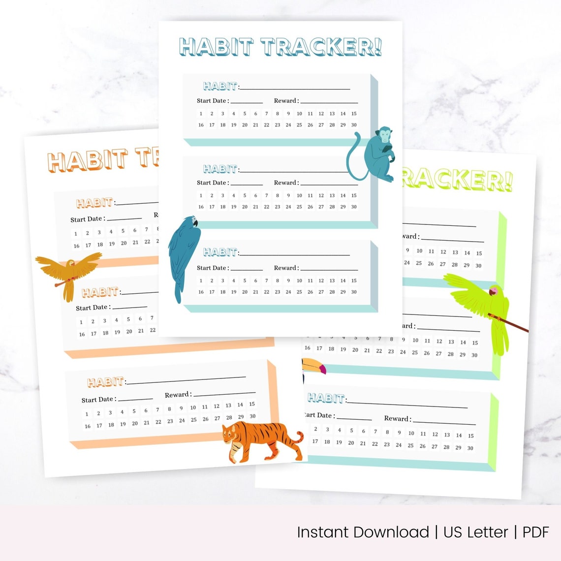 Kids Printable 30 Day Chore/habit Tracker Bundle 5 Fun - Etsy