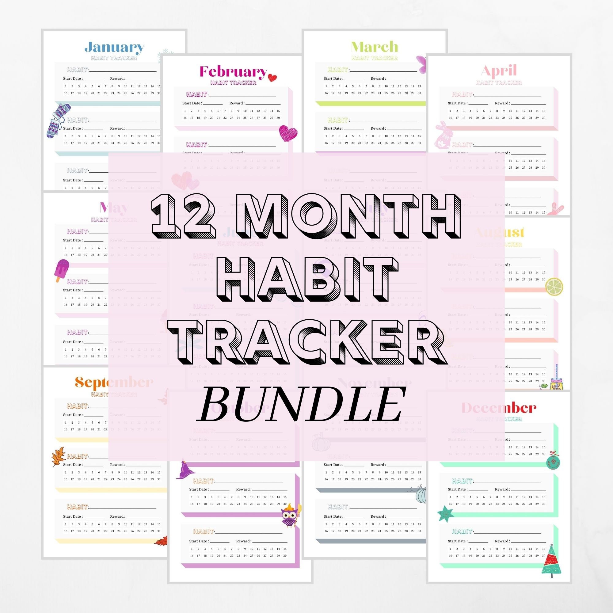 12 Month 30 Day Habit Tracker/goal Planner Printable Bundle - Etsy