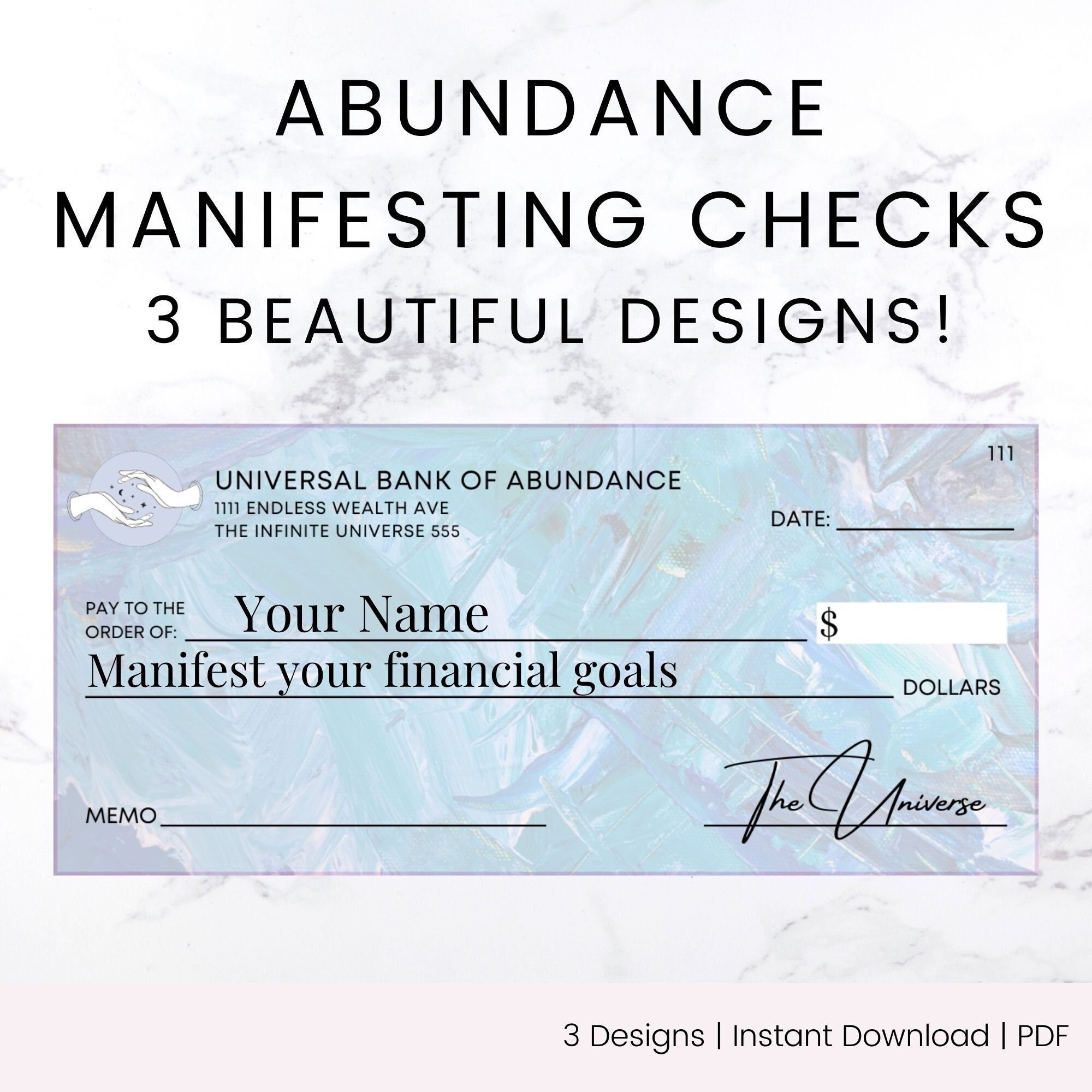 Money Manifestation Checks, Printable Abundance Checks for Vision ...
