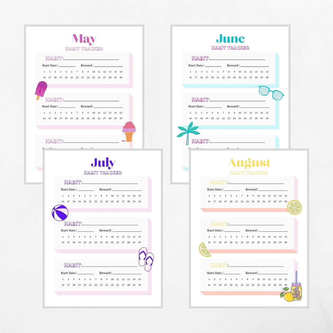 12 Month 30 Day Habit Tracker/goal Planner Printable Bundle - Etsy