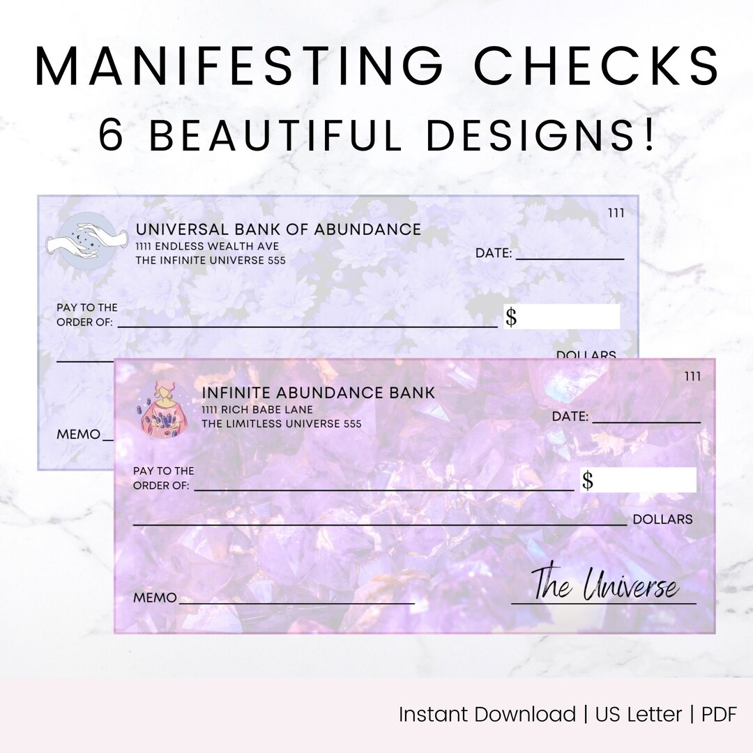 Printable Manifesting Abundance Checks | Law of Attraction, Goal ...