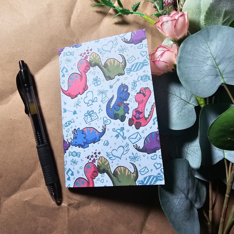 Dinosaurs in Love Handmade Journal | Cute Dino Gift | Hand Drawn Art ...