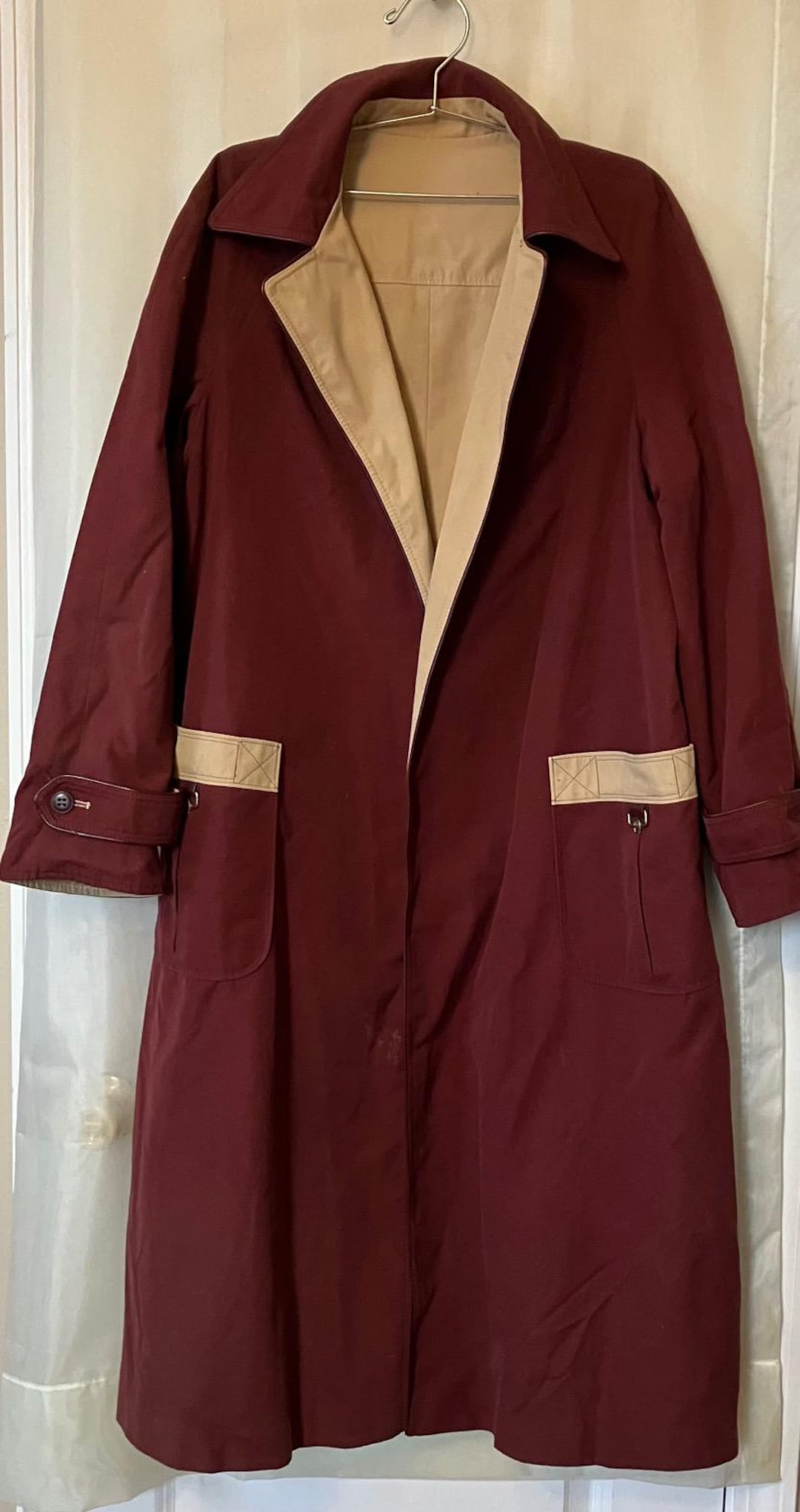Vintage 1980’s Etienne Aigner Reversible Trench Coat Oxblood Red and ...