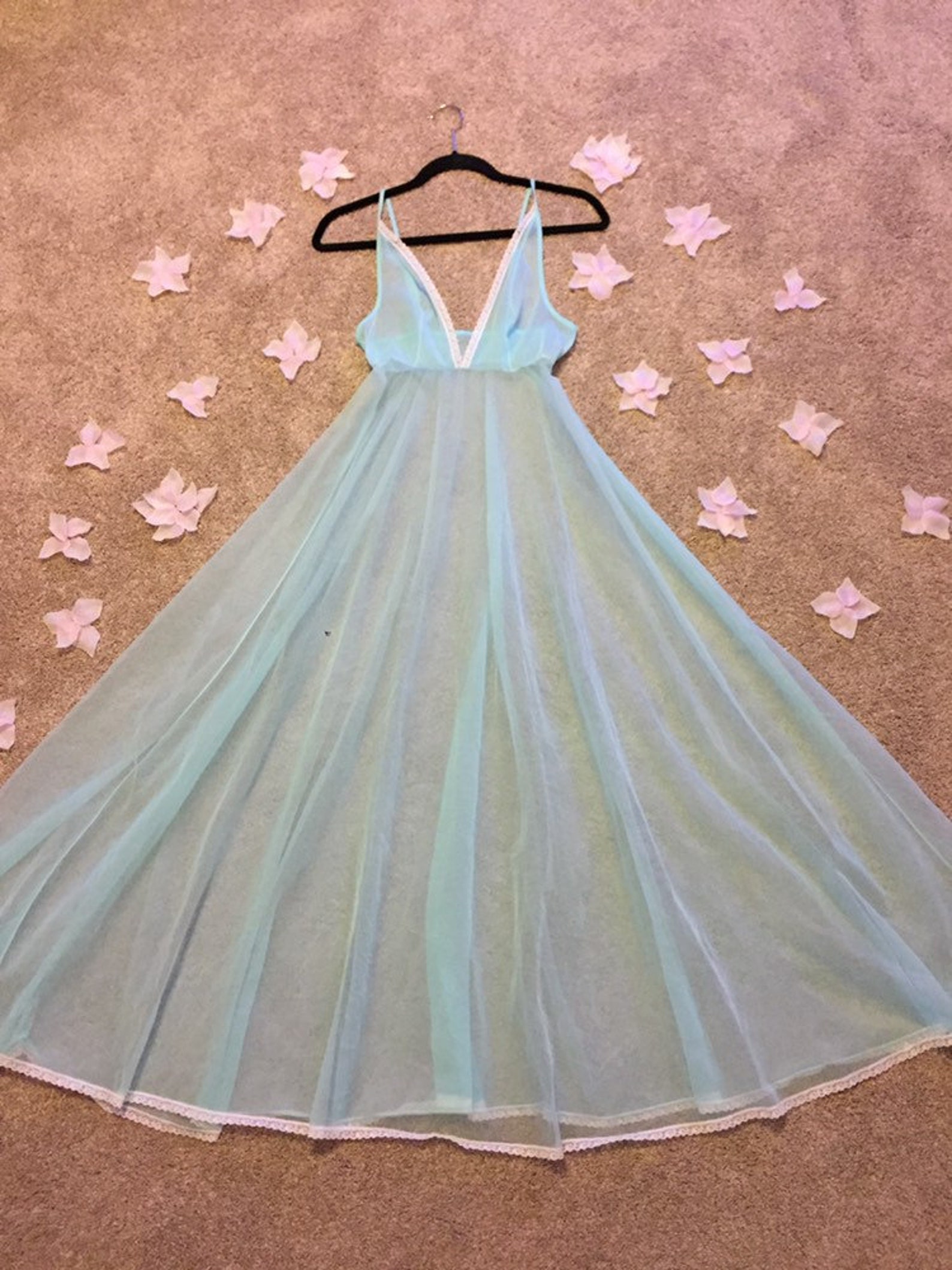 Fredericks of Hollywood Sheer Peignoir Set Nightgown & Robe Full Sweep ...