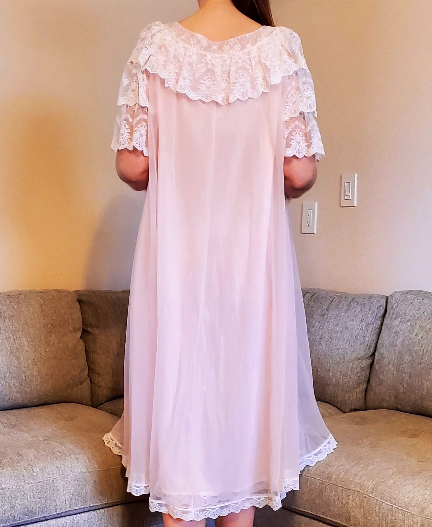 Vintage Peignoir Robe Von Lucie Ann Claire Sandra Pink Sheer Etsy de