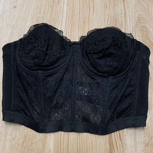 Vintage Sears Black Lacy Strapless Corset Bustier Bra Lingerie 40C ...