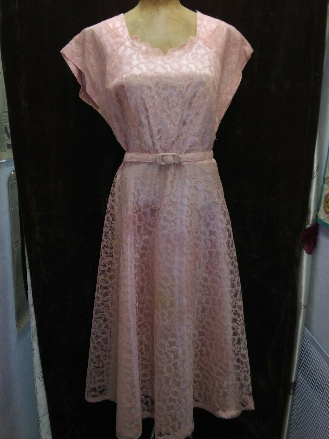 Beautiful Vintage Pink Lace Party Dress With Jacket and Belt, 1950s ...