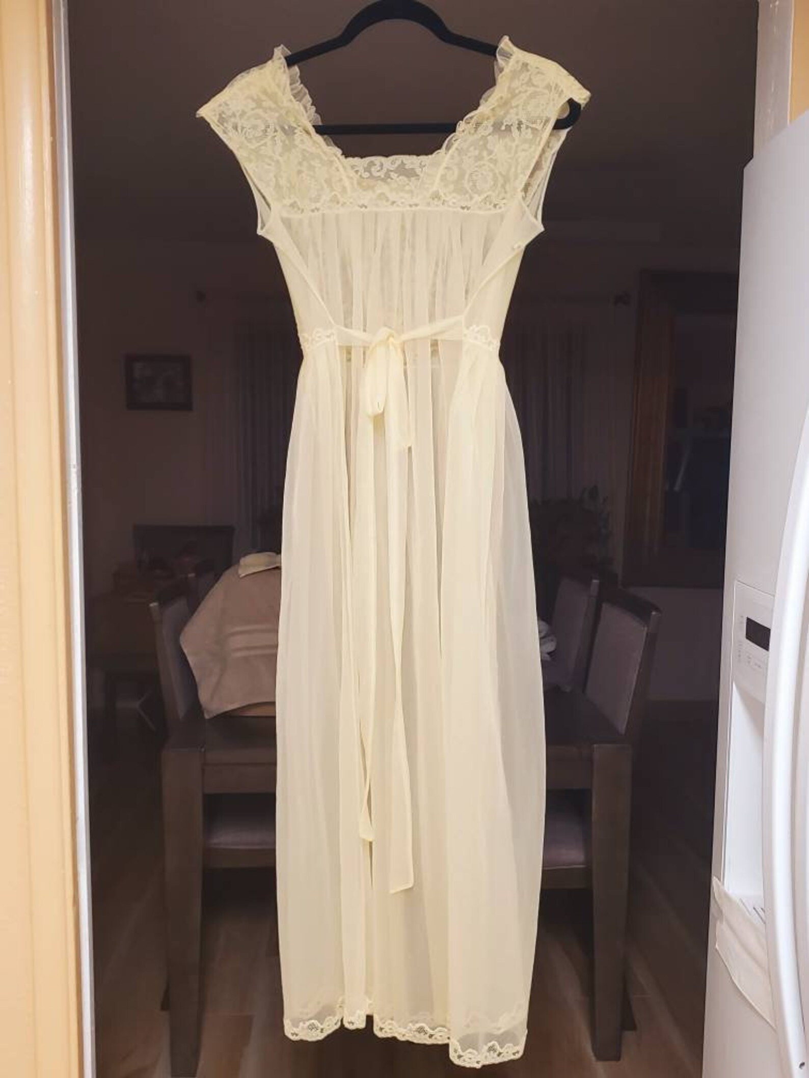 VTG 1930 French Sheer Nightgown Crystal Pleated Chiffon Lace Smock ...