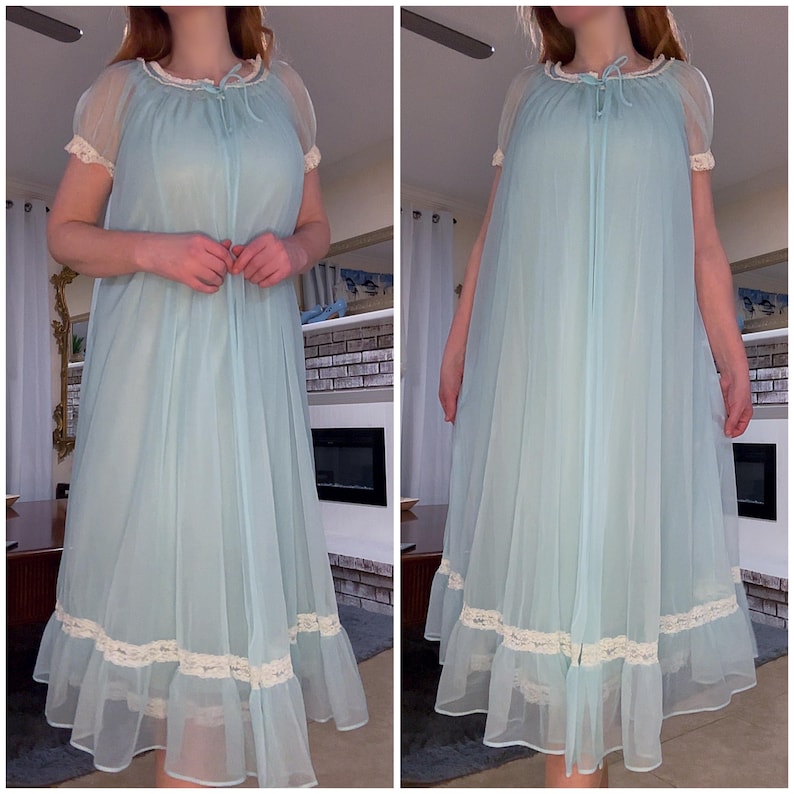 Vintage Tosca Chiffon Peignoir Robe & Nightgown Set, Lace Trim, Light ...
