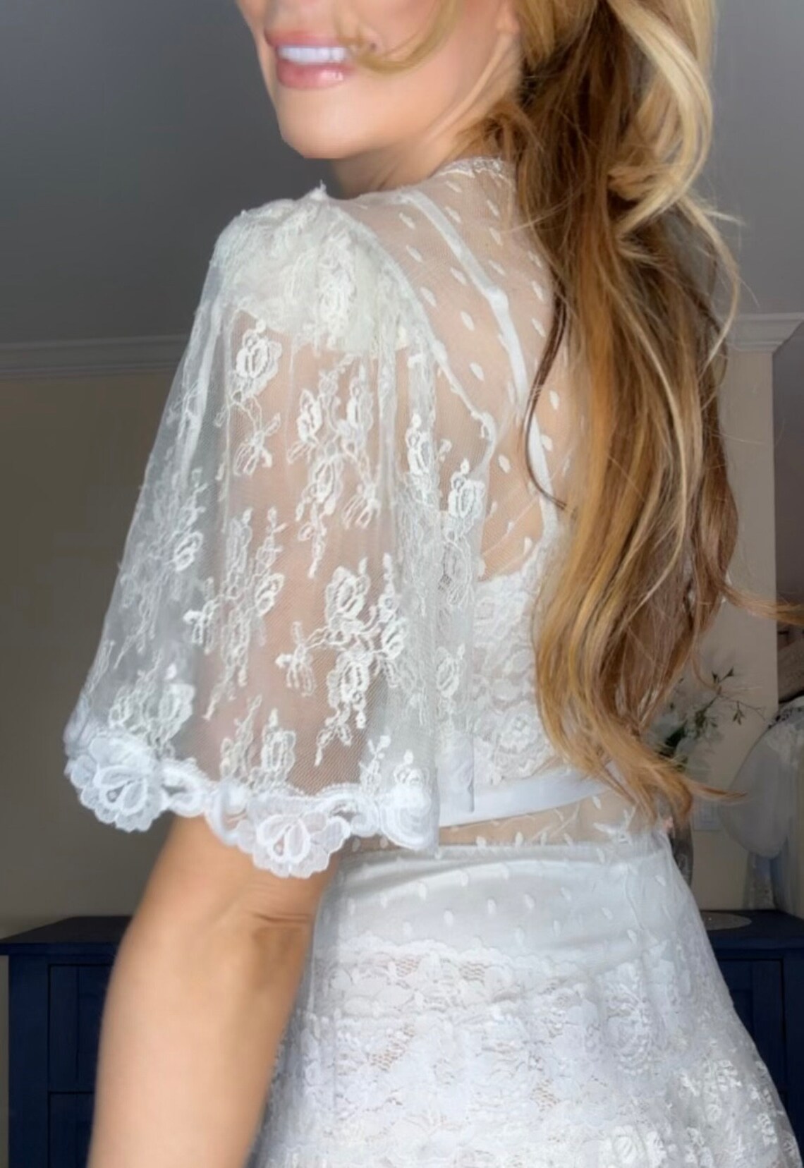 Vintage 1930s Style Sheer White Floral Pattern Lace Dress With Angel ...