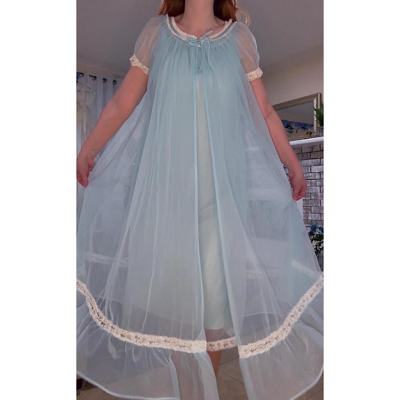 Vintage Tosca Chiffon Peignoir Robe & Nightgown Set, Lace Trim, Light ...