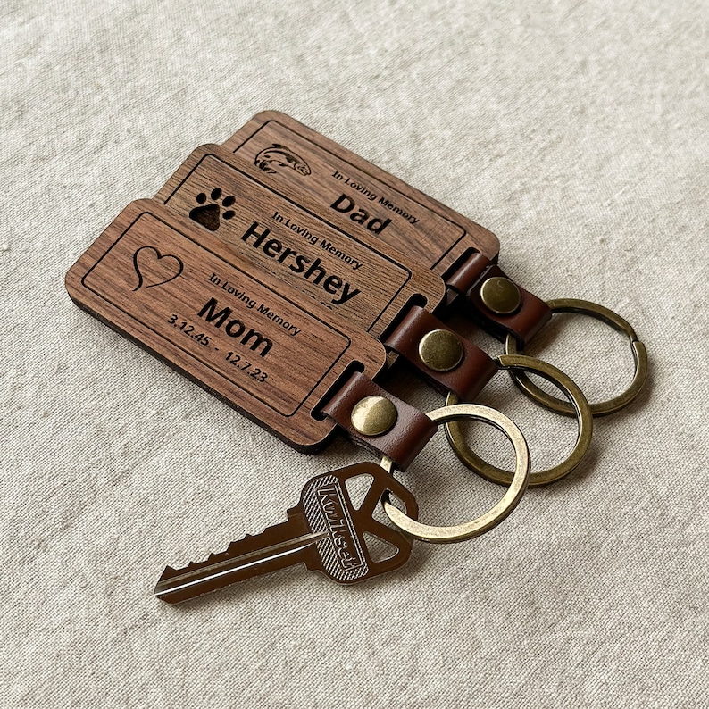 In Loving Memory Keychain Hardwood W/ Leather Accent - Etsy