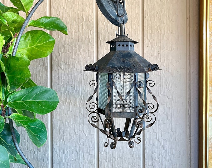 Vintage Small Spanish - Mexican Metal Hanging Lantern With Clear ...