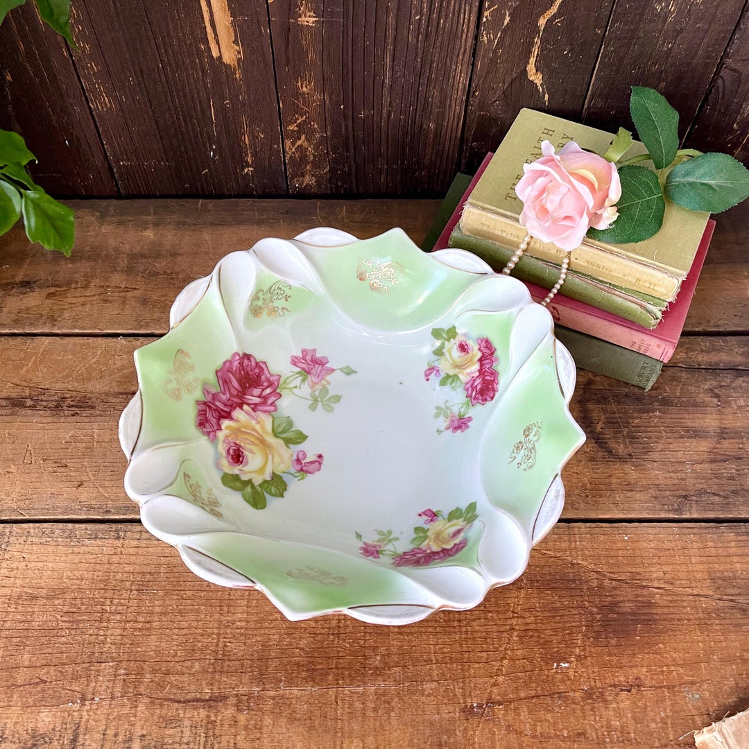 Antique German Porcelain Serving or Fruit Bowl, Shabby Chic Cottage ...