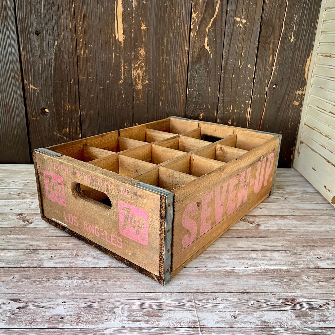 Vintage Rare Los Angeles Seven up Slotted Wooden Crate With Pink ...