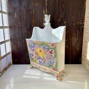 Handcrafted Mosaic Wooden Magazine Holder, White Cottage Shabby Chic ...