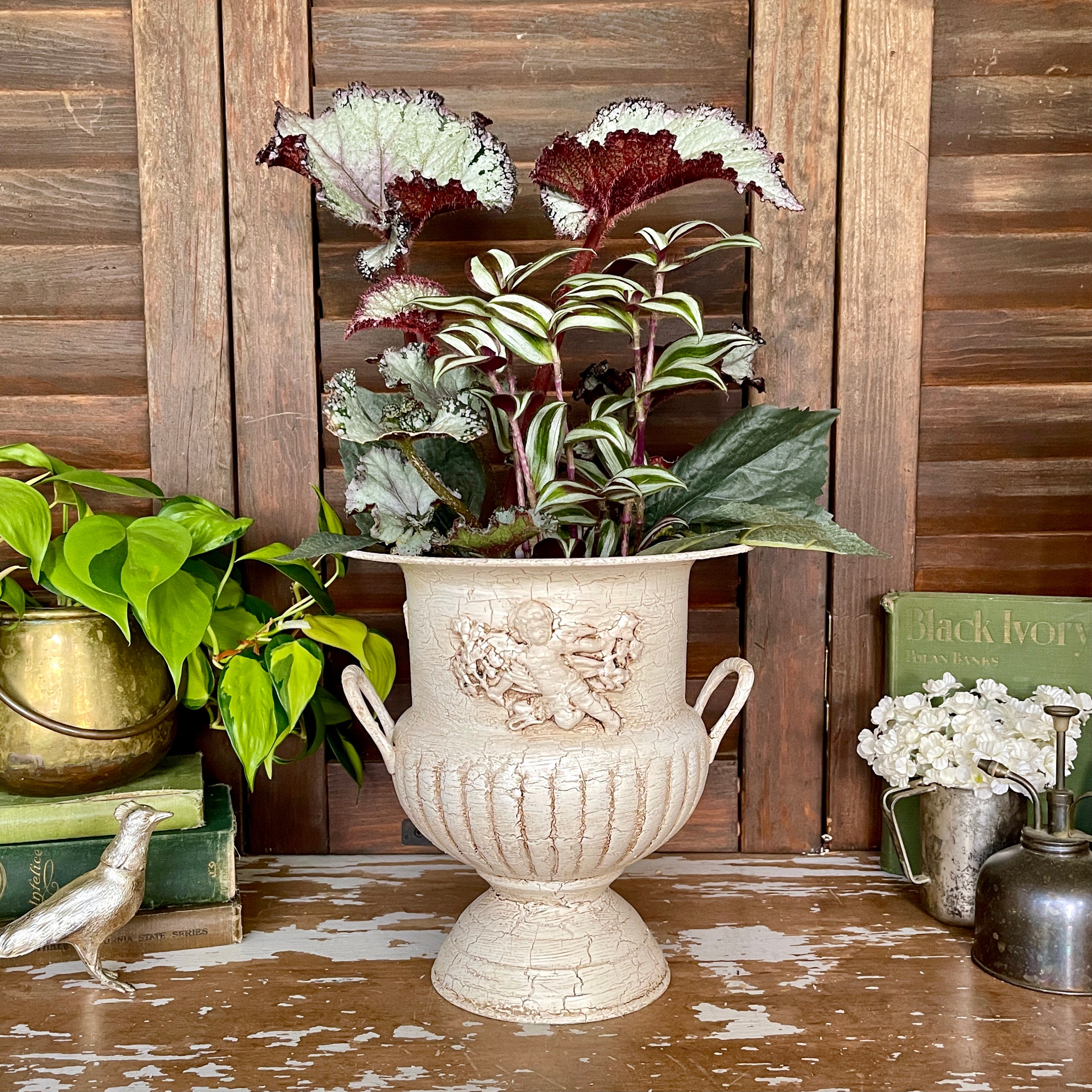 Vintage Refinished Cottage Shabby Chic Loving Cup Urn Potted Plant ...