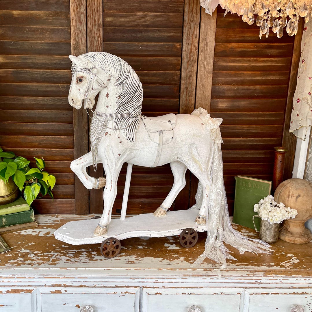 Large Vintage Wood Horse Pull Toy Re-imagined With Shabby Distressed ...