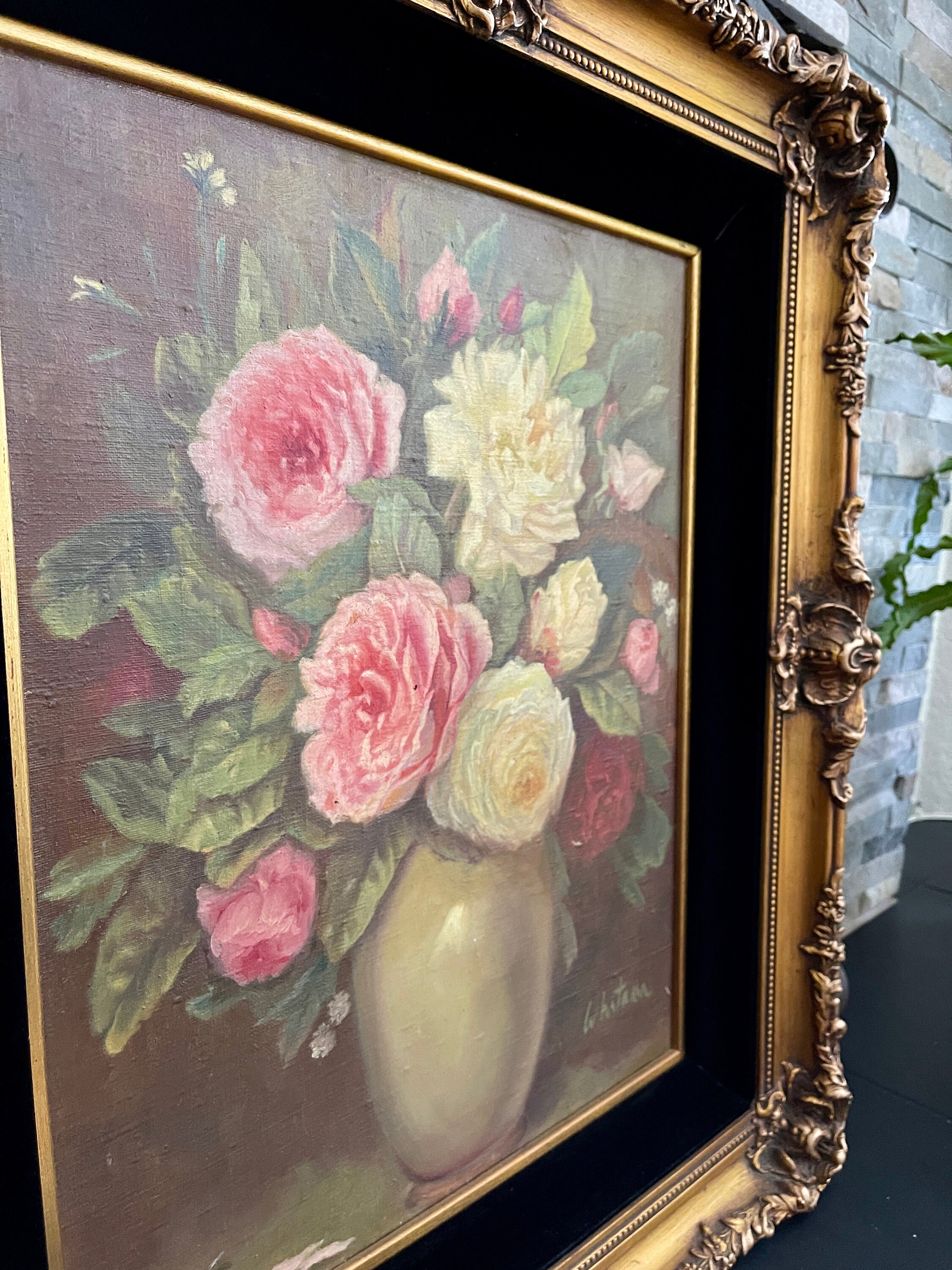 Antique Still Life Pink & White Roses in Vase by Whitaker in - Etsy