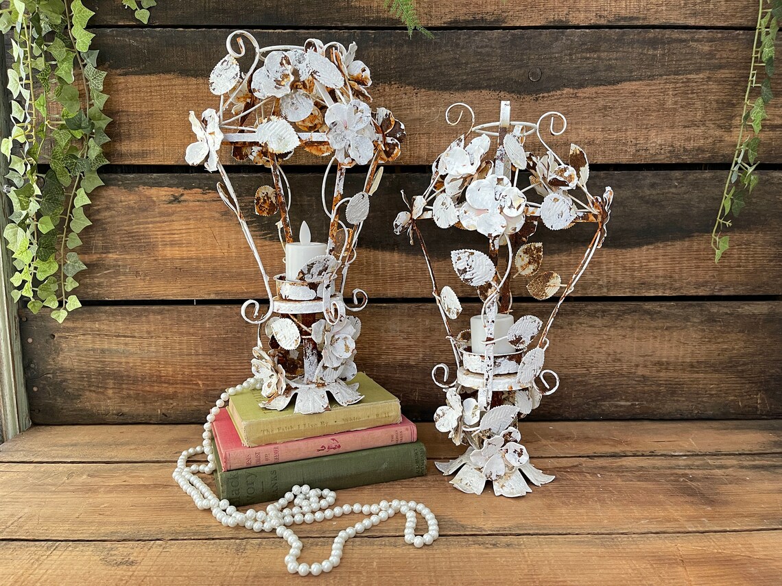 Shabby Cottage Natural Rust Chippy Paint Floral Metal | Etsy