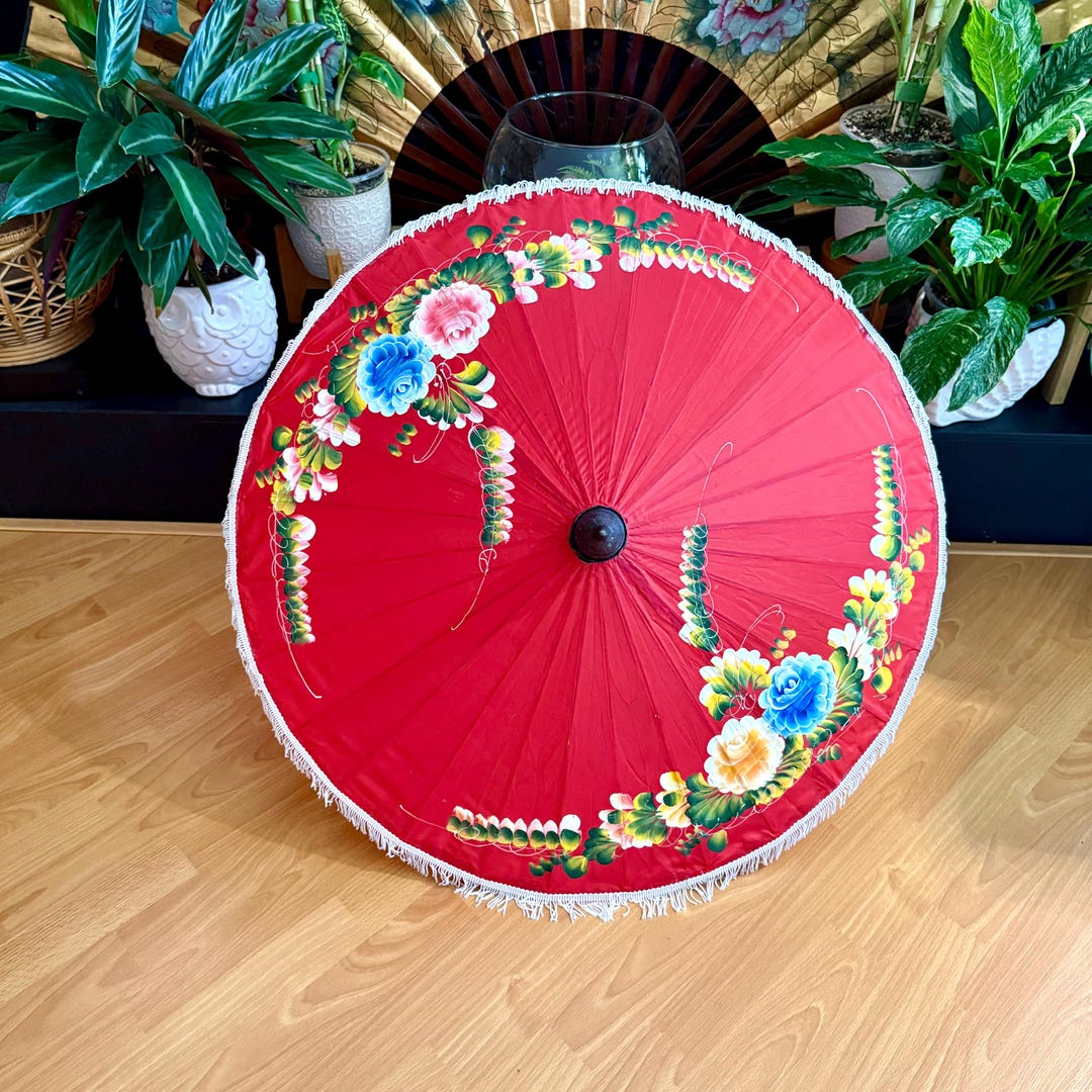 Vintage Silk 32” Asian Parasol With Tassels and Hand Painted Flowers - Etsy