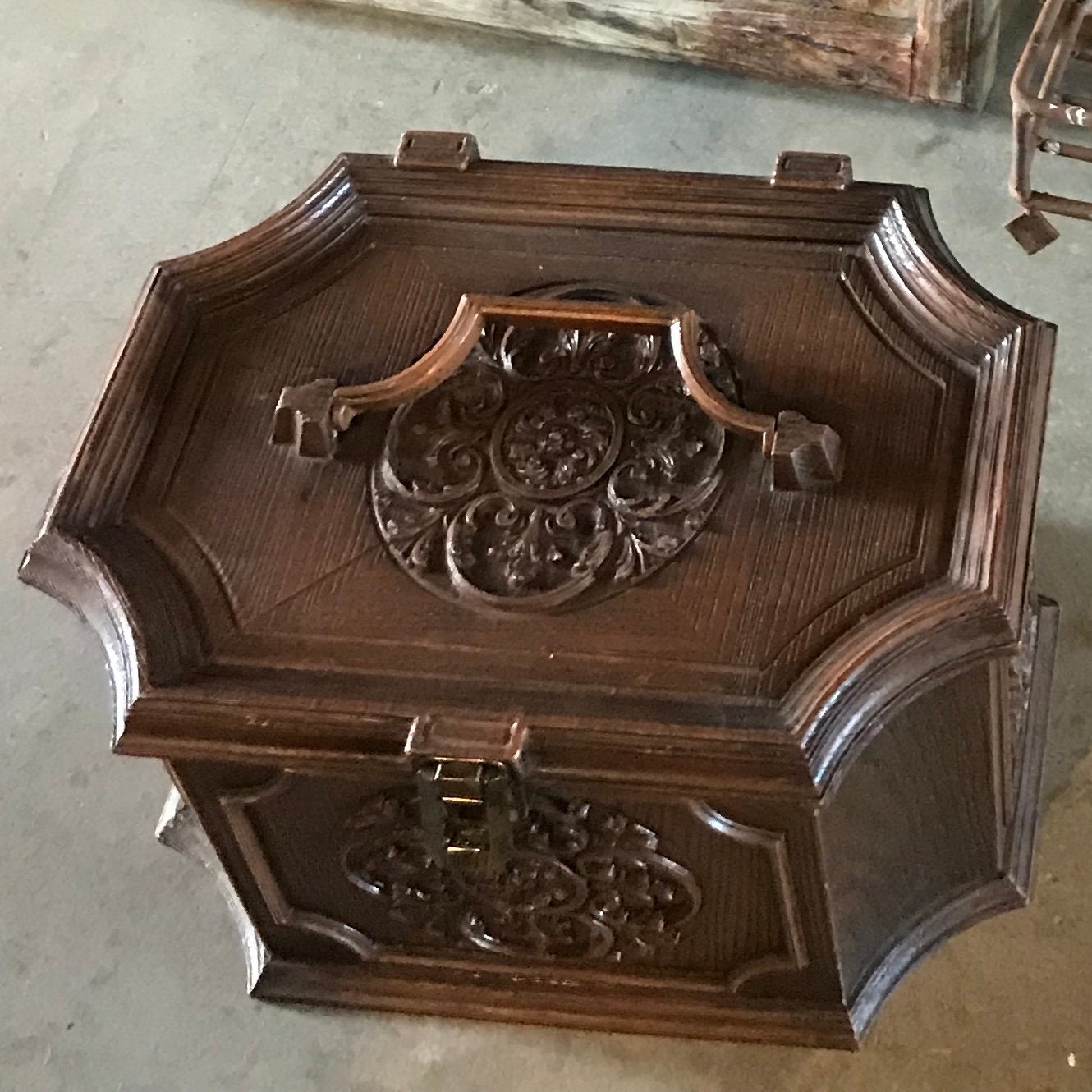 Mid Century Notions Box Repainted in Blue-ish Green Faux Wood | Etsy