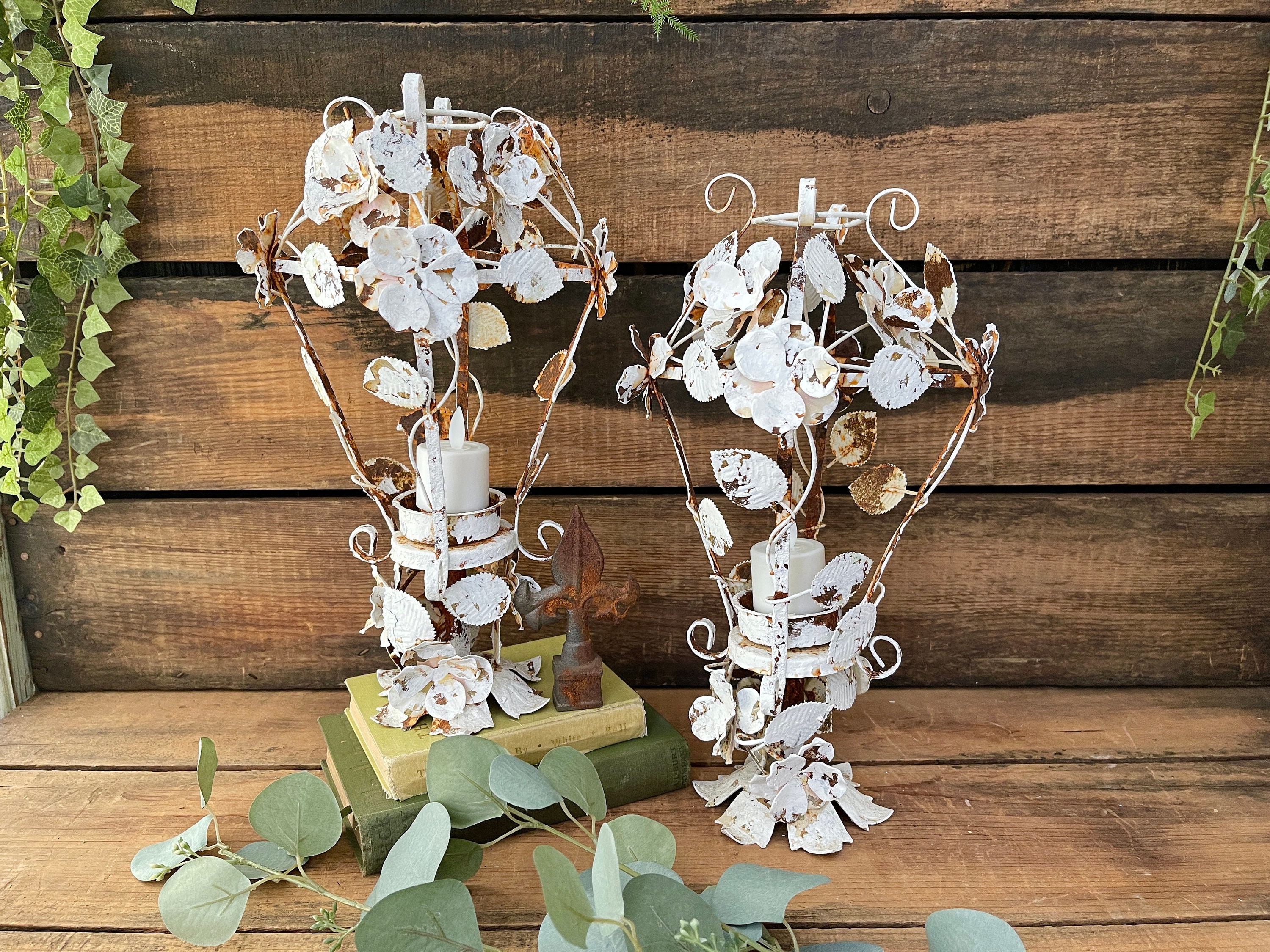 Shabby Cottage Natural Rust Chippy Paint Floral Metal | Etsy