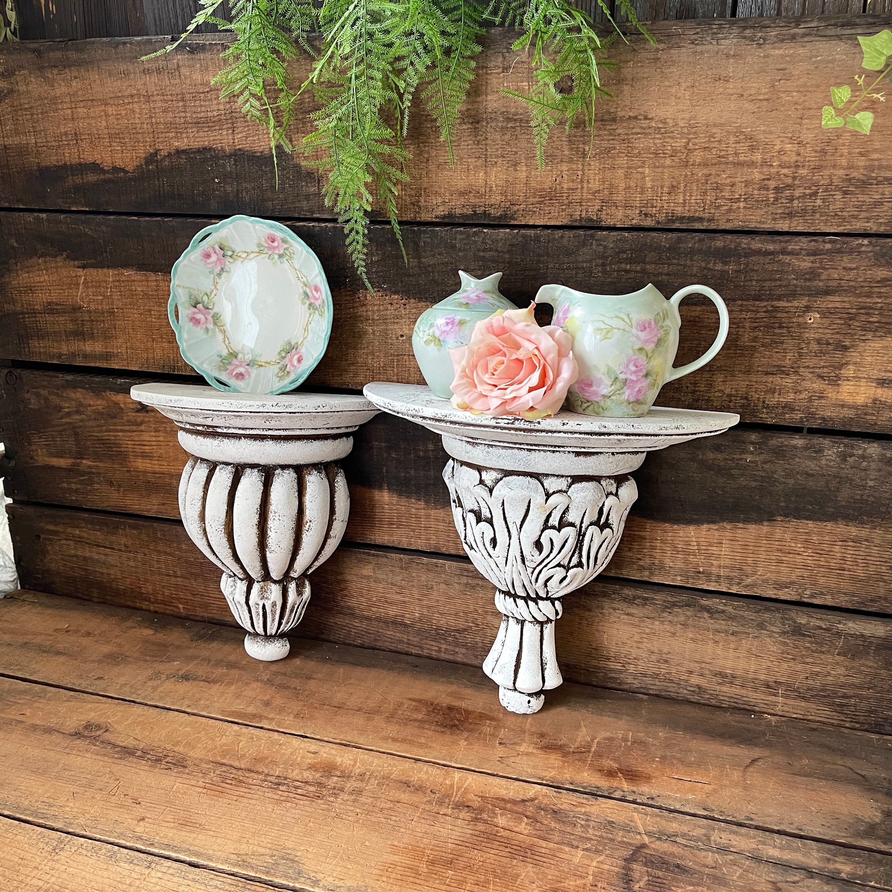 Set of 2 WOOD Wall Sconce Shelves, Painted in White Old World Style ...