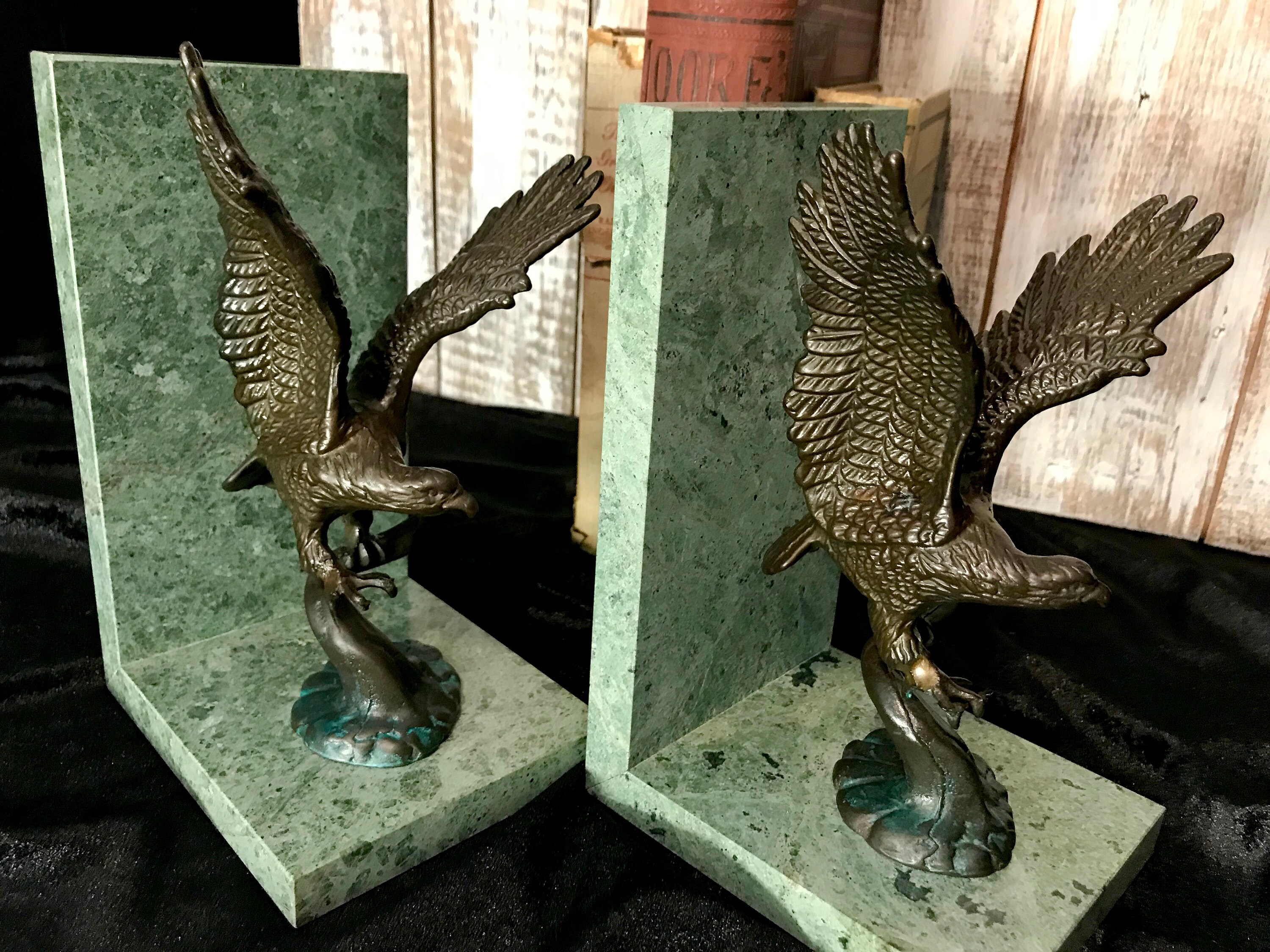 Eagle Bookends on Marble Base Heavy Bronzed American Eagle | Etsy