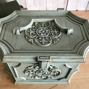 Mid Century Notions Box Repainted in Blue-ish Green, Faux Wood Max ...