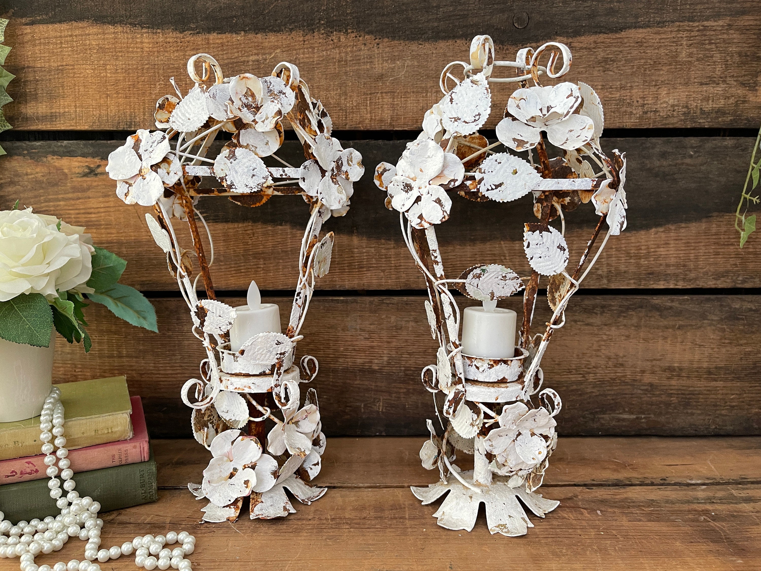 Shabby Cottage Natural Rust Chippy Paint Floral Metal | Etsy