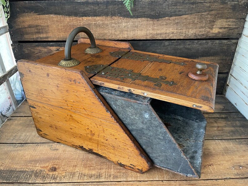 Antique Wood Coal Box Victorian Wood and Brass Coal Scuttle - Etsy