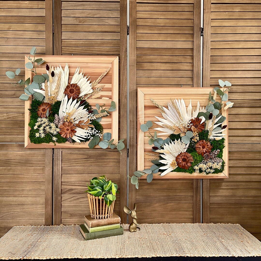 Set of 2 Real Preserved Moss Wall Art With Natural Elements on Handmade ...