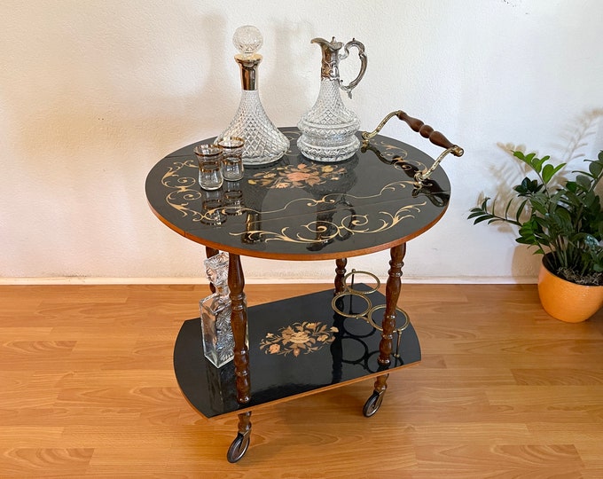 Italian Tea Cart / Bar Cart / Beverage Cart / Marquetry Inlay Cart ...