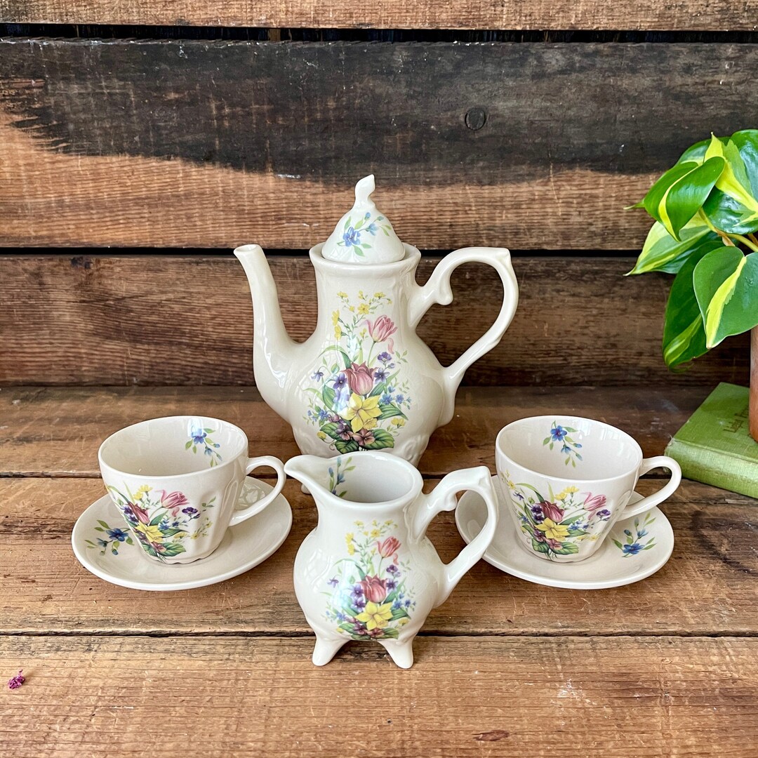 Vintage Lily Creek Country Garden Flower Bouquet Tea Set Including ...